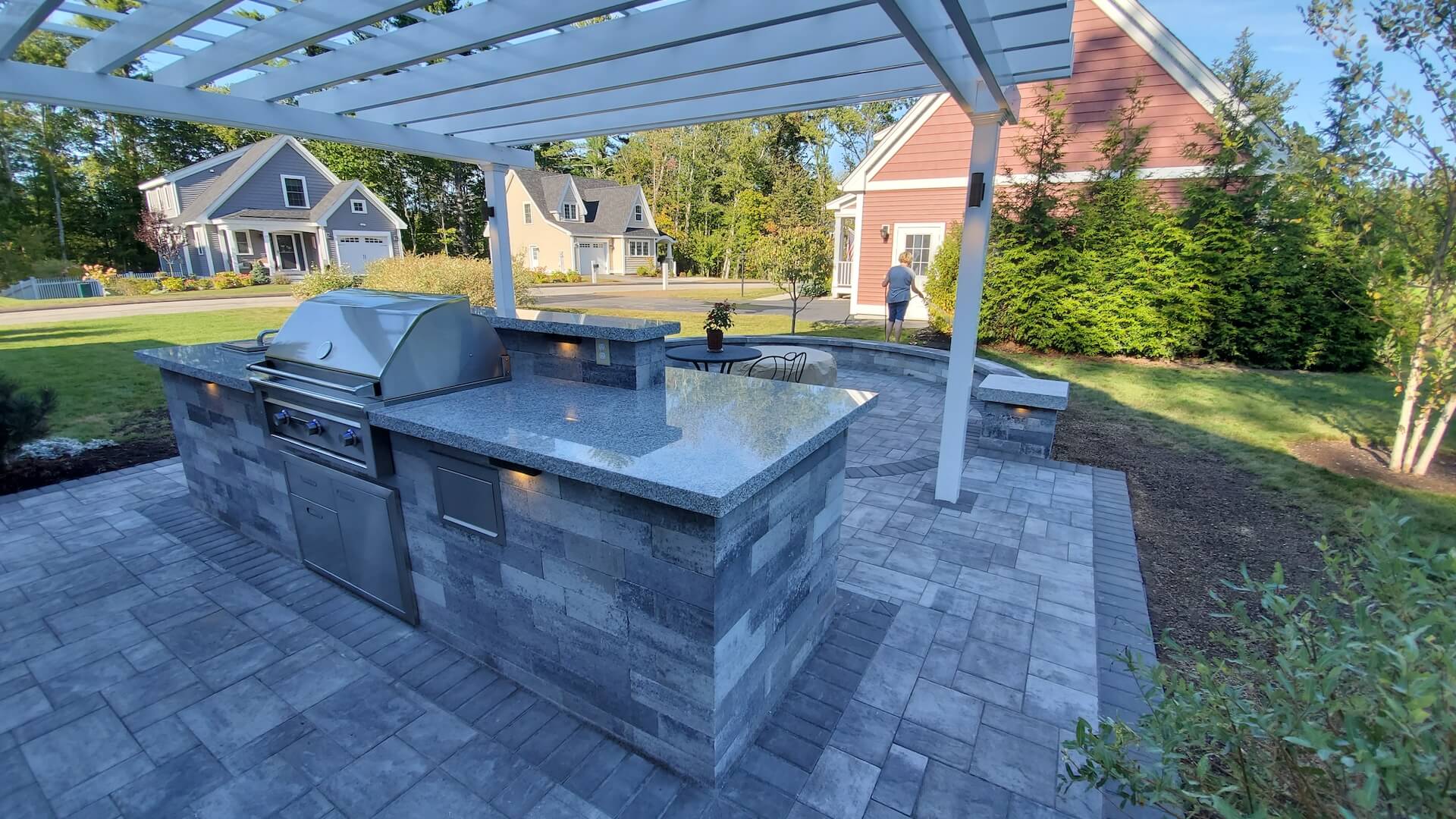 Newmarket Outdoor Living Space with Kitchen, Pergola & Firepit - Stone ...
